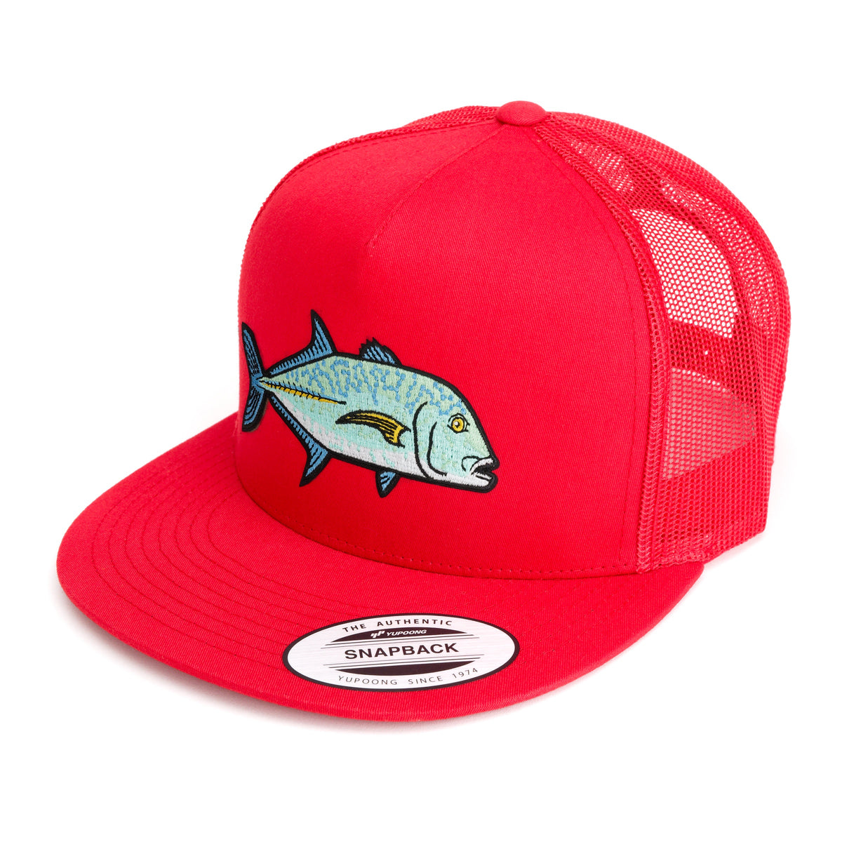 HFG - Omilu (Bluefin Trevally) Red Flatbill Snapback — HiFishGear