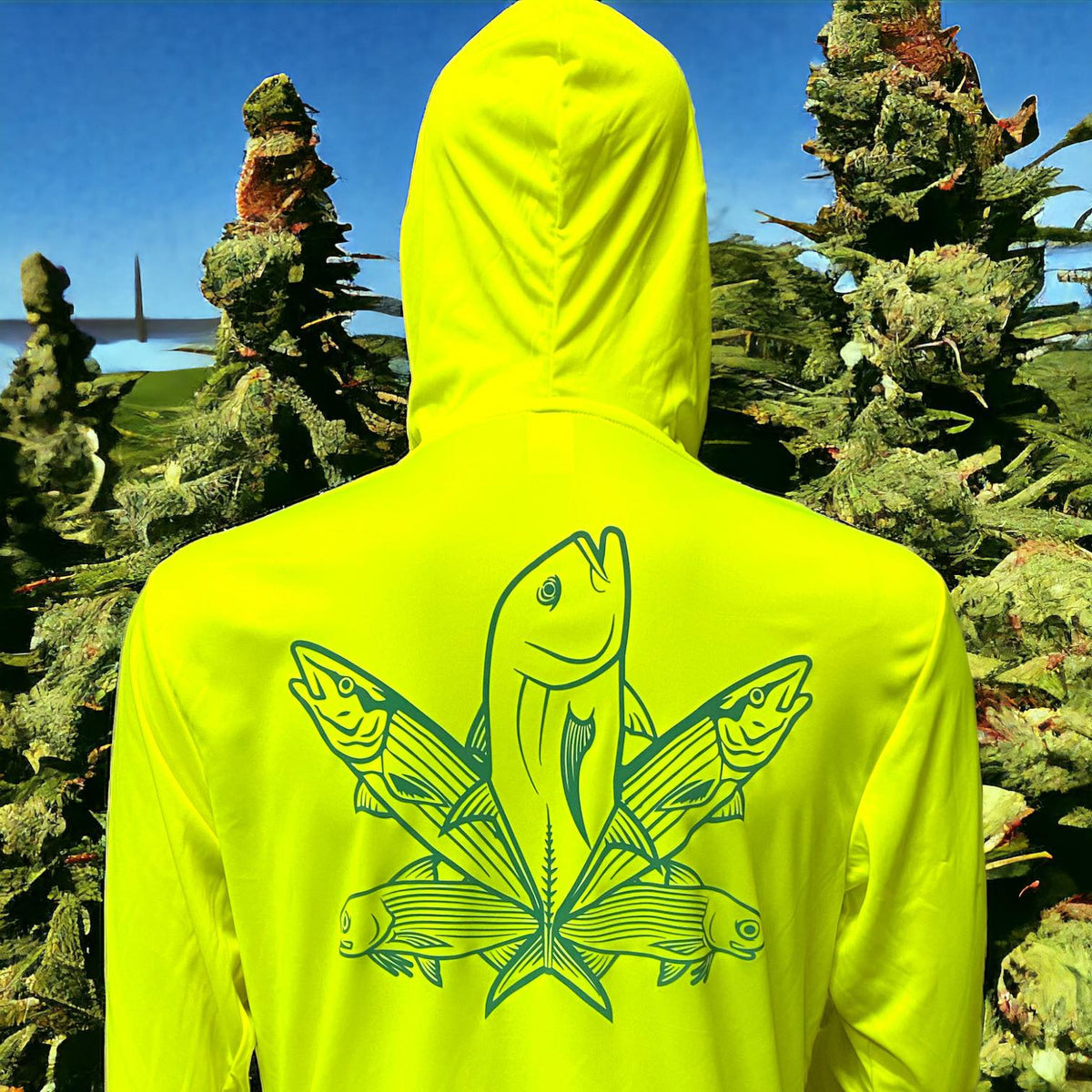 HFG -Green Fish Reflective UV Protection Hoodie (Safety Green) — HiFishGear