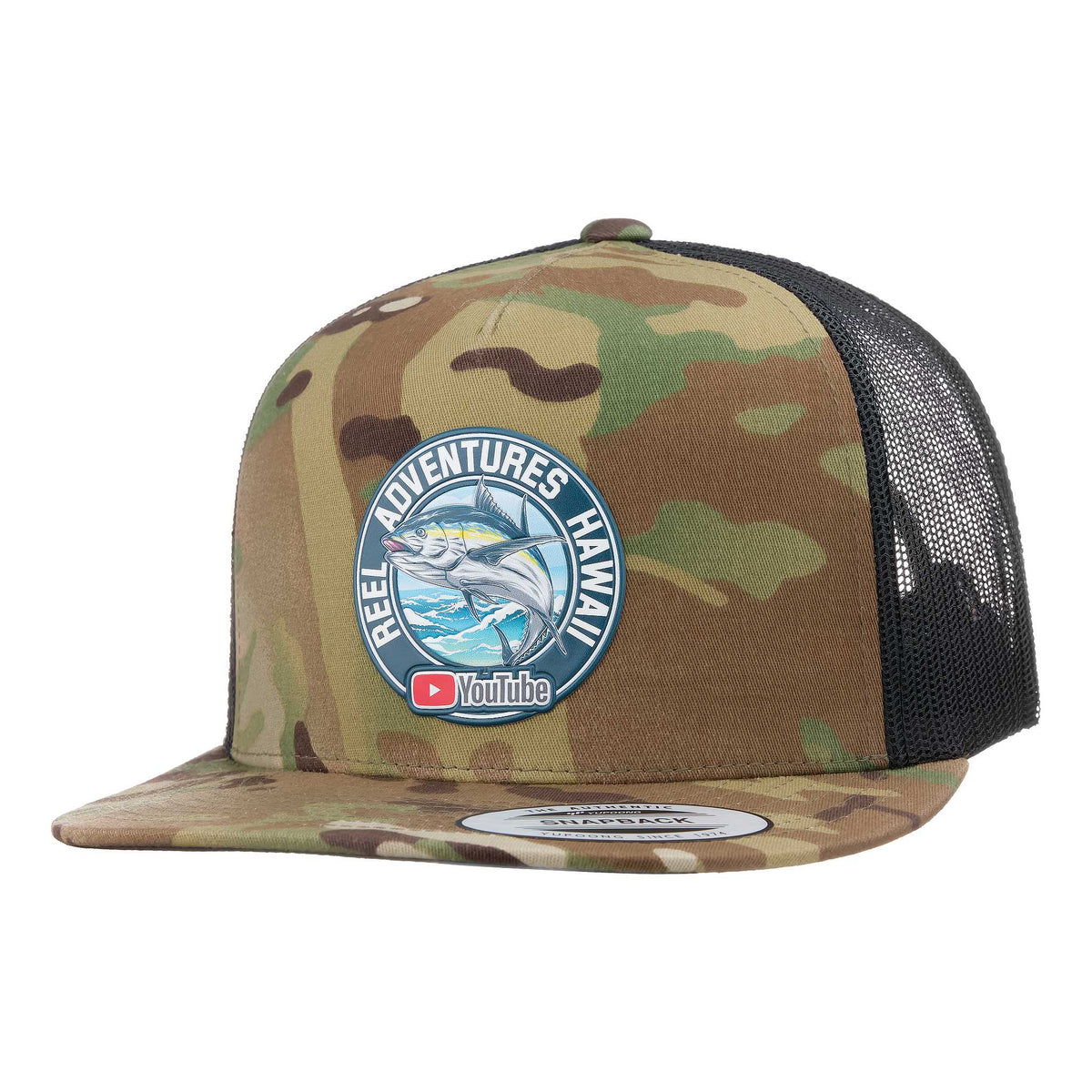Reel Adventures Hawaii Multicam® Green/Black Snapback Flastbill Trucke ...