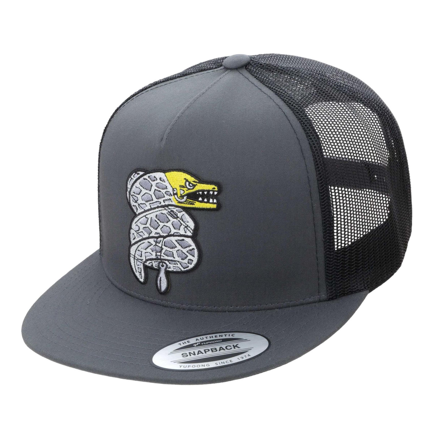 HFG - Pusshead Puhi Charcoal/Black Flatbill Trucker Hat — HiFishGear